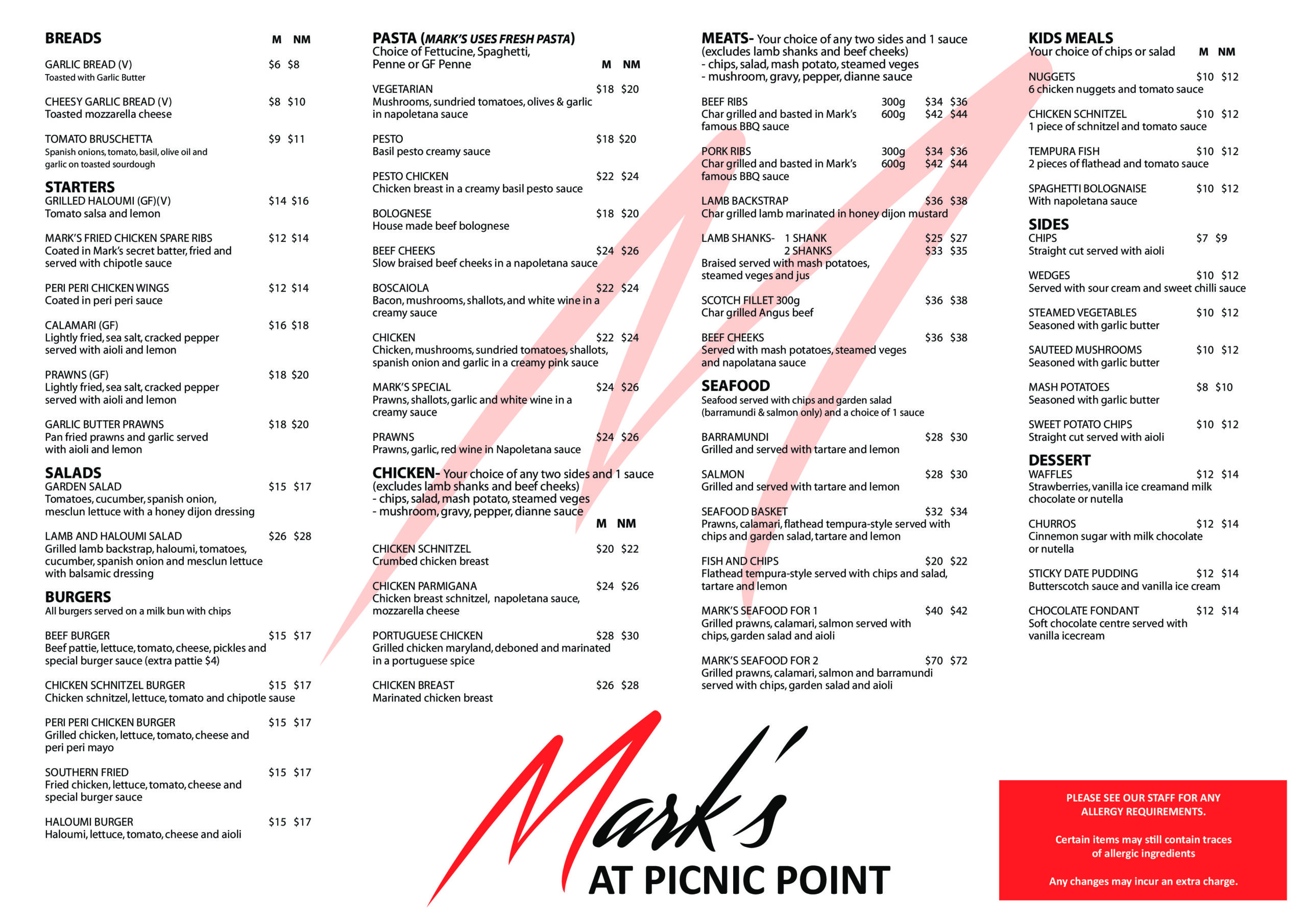 Our Menu: PIZZA on POINT - Club Picnic Point